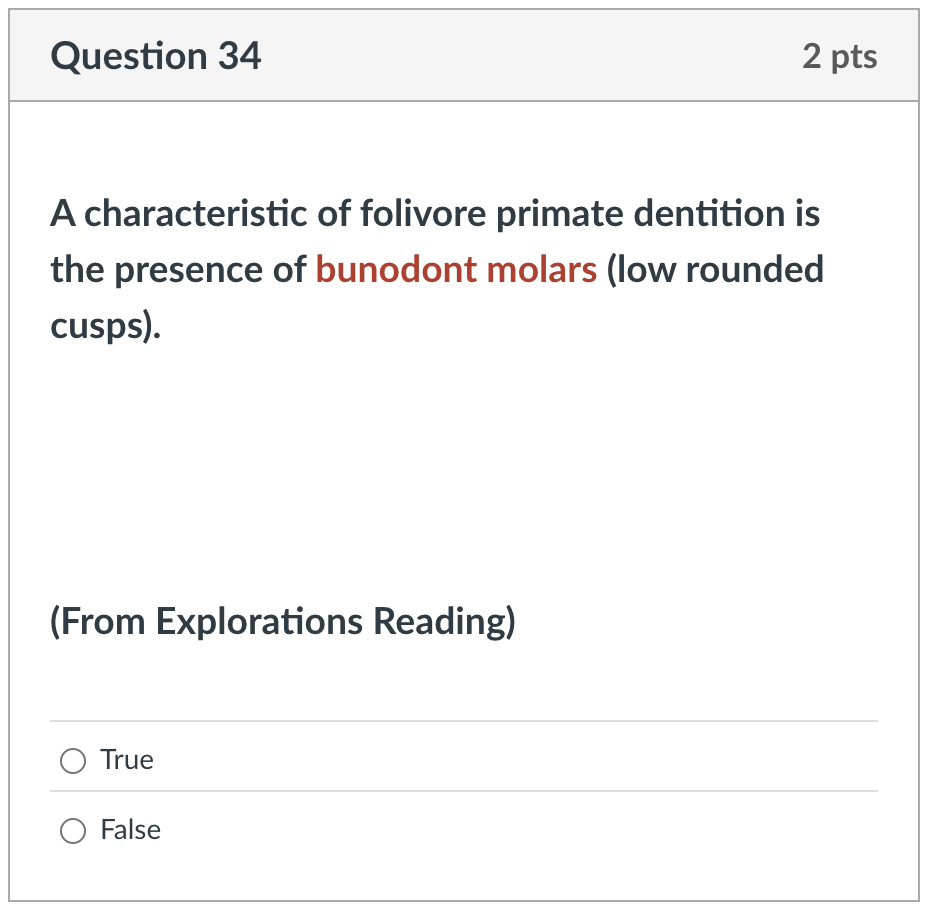 Solved Question 34A characteristic of folivore primate | Chegg.com