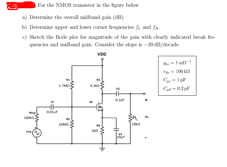 Solved For the NMOS transistor in the figure below a) | Chegg.com