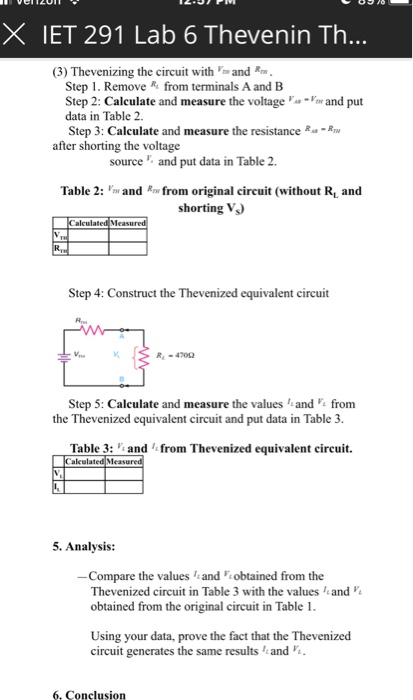 Solved XIET 291 Lab 6 Thevenin Th., IET 291 Applied Circuits | Chegg.com