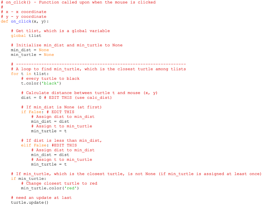 Solved Python Problem) Modify the on_click() function to | Chegg.com