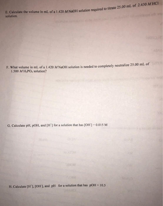 Solved E. Calculate the volume in mL of a 1.420 M NaOH | Chegg.com