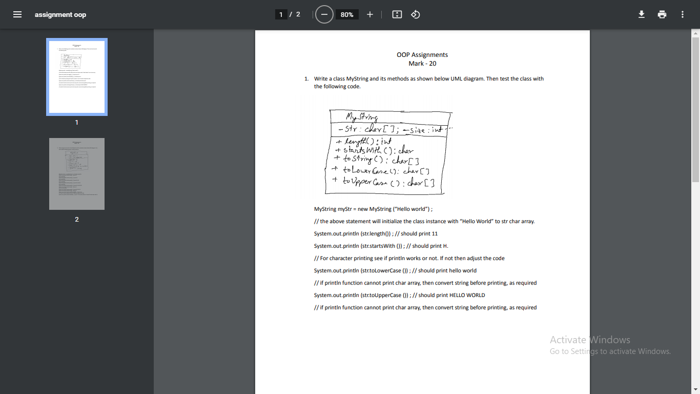 Solved E Assignment Oop 1 2 © 80 A Oop Assignments Mark 
