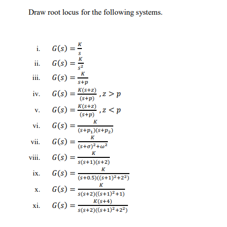 Solved Draw root locus for the following systems. i. G(s) = | Chegg.com