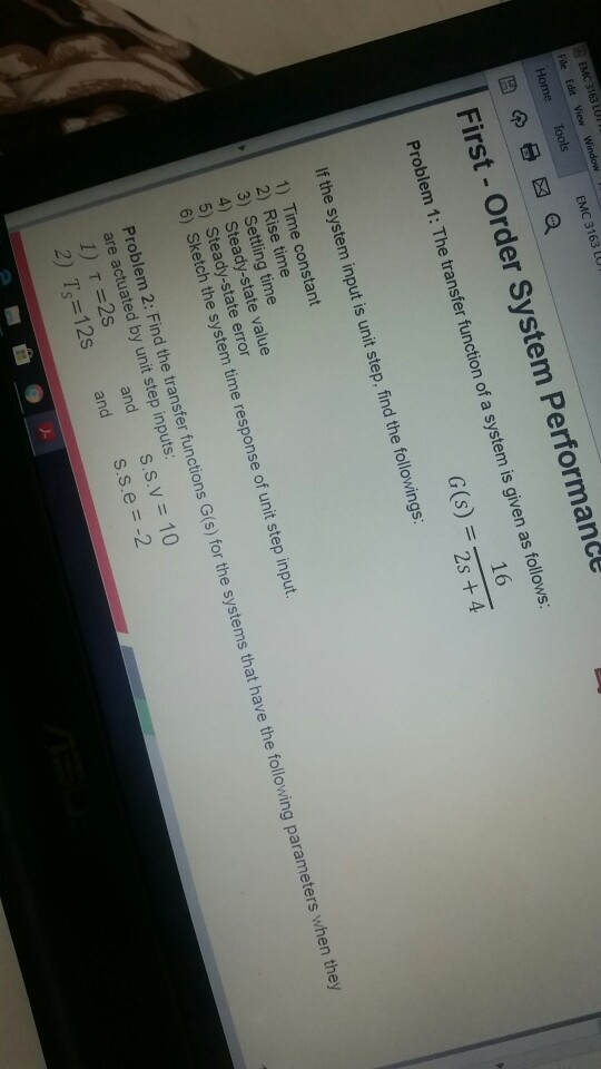 Solved First - Order System Performance Problem 1: The | Chegg.com