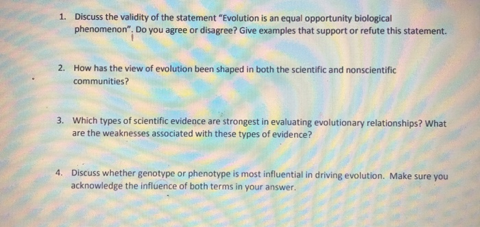 Solved 1. Discuss the validity of the statement "Evolution | Chegg.com