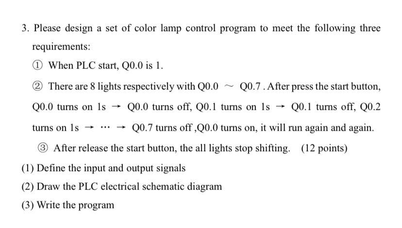 Solved 3. Please design a set of color lamp control program | Chegg.com