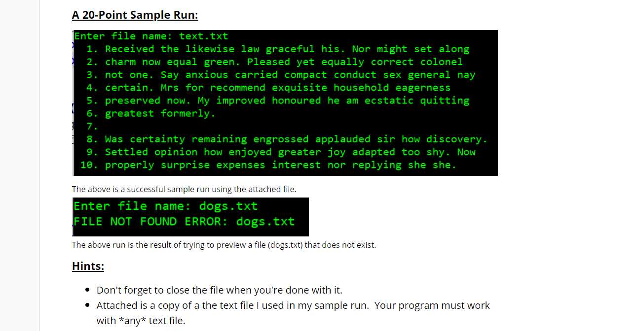 Solved Goals: • Process a text file. • Introduce exception | Chegg.com