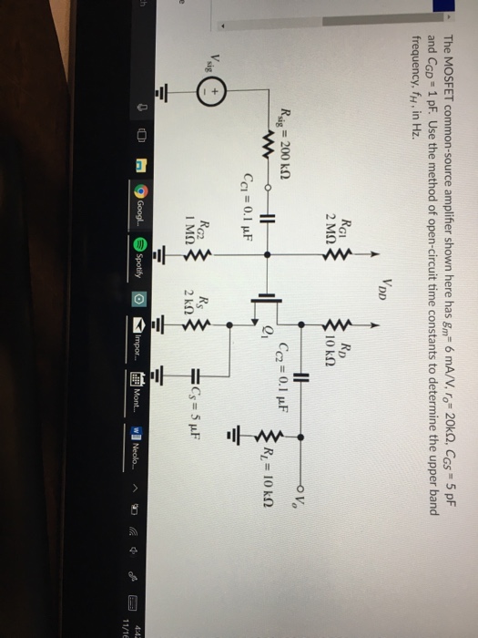 Solved The MOSFET common-source amplifier shown here has | Chegg.com