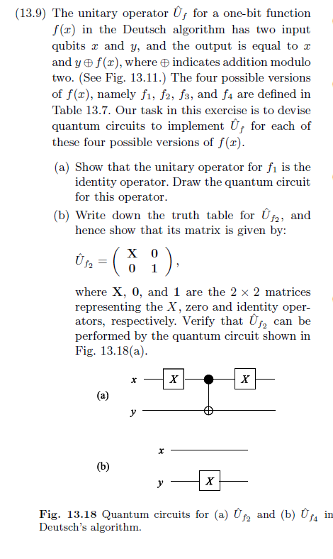 Solved .9) The unitary operator U^f for a one-bit function | Chegg.com