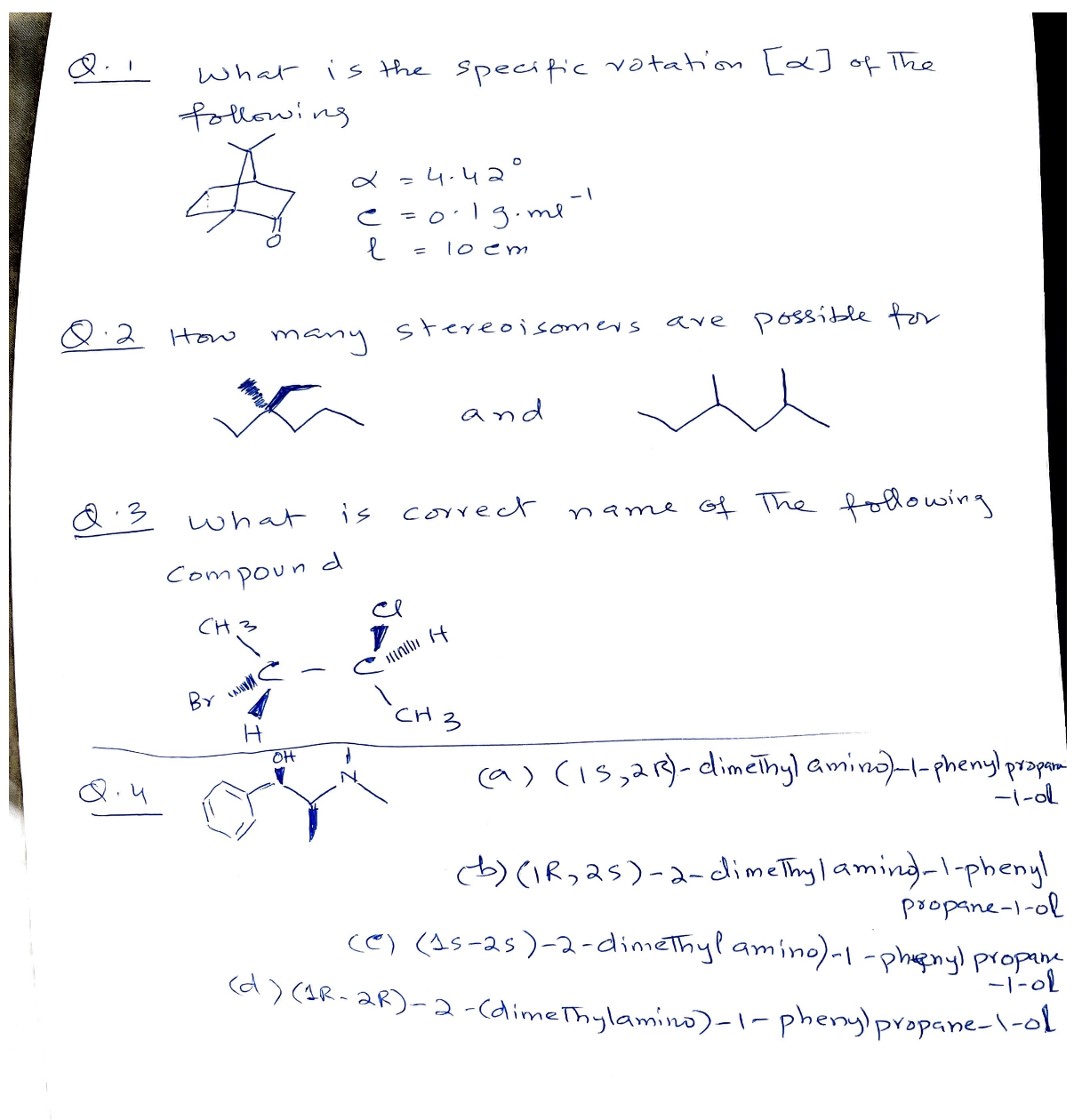 Solved Q.1 What is the specific rotation [α] of the | Chegg.com