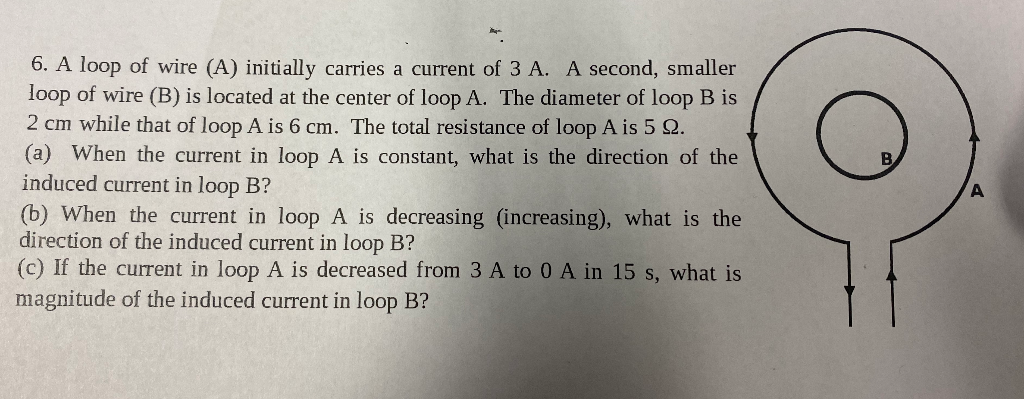 Solved A loop of wire (A) initially carries a current of 3A. | Chegg.com