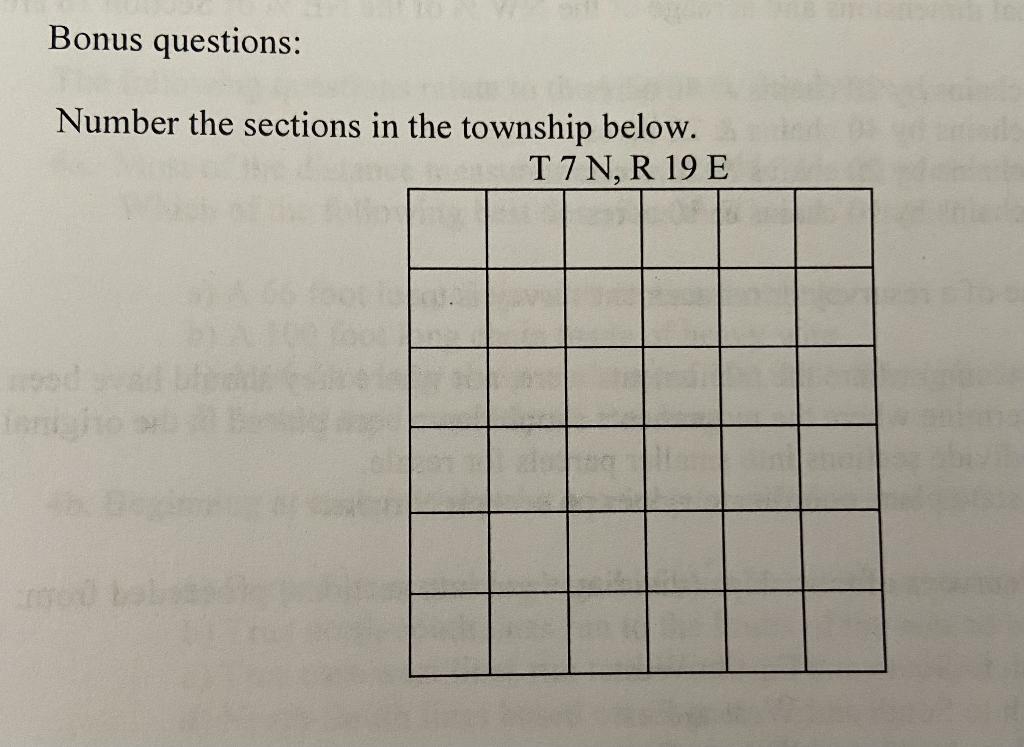 Solved Bonus questions: Number the sections in the township | Chegg.com