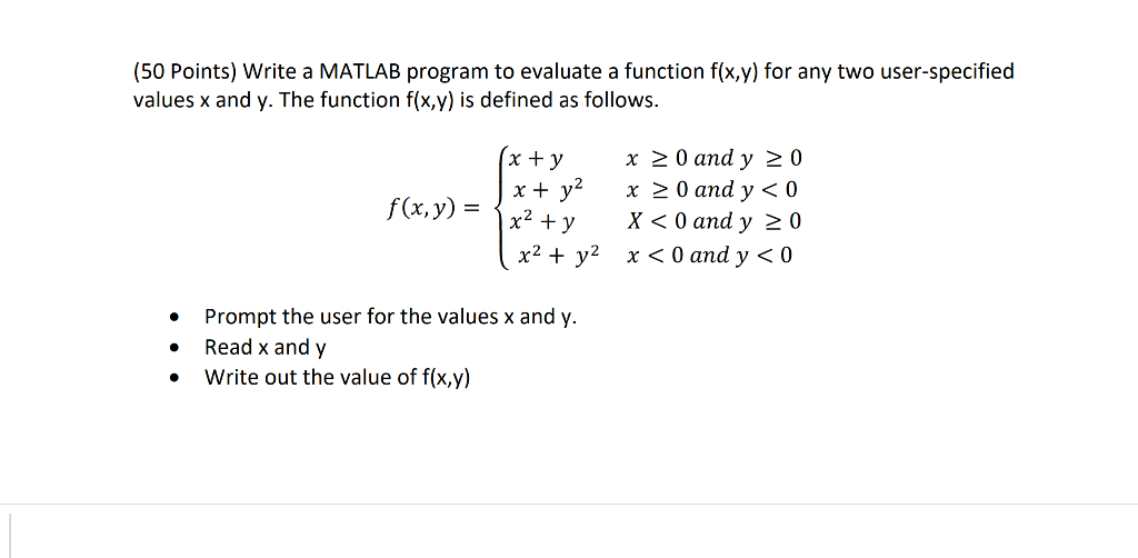 Solved (50 Points) Write a MATLAB program to evaluate a | Chegg.com