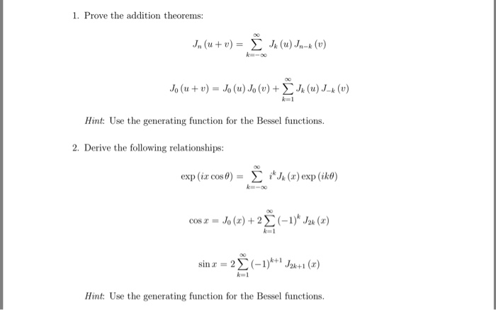 Solved 1. Prove the addition theorems: Hint: Use the | Chegg.com