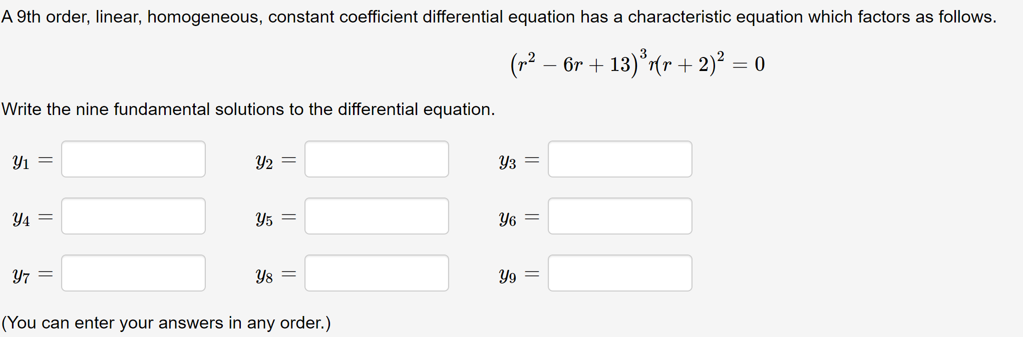 Solved A 9th order, linear, homogeneous, constant | Chegg.com