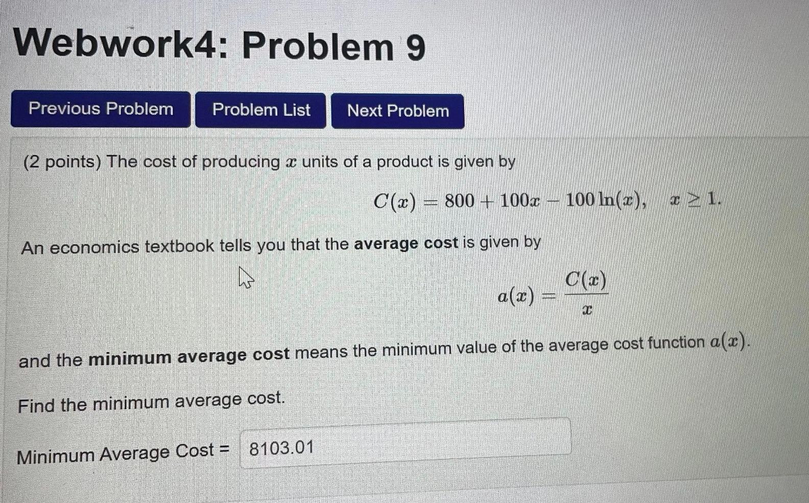 Solved Webwork4 Problem 9 Previous Problem Problem List 