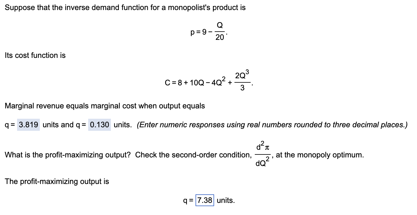 Solved Suppose that the inverse demand function for a | Chegg.com