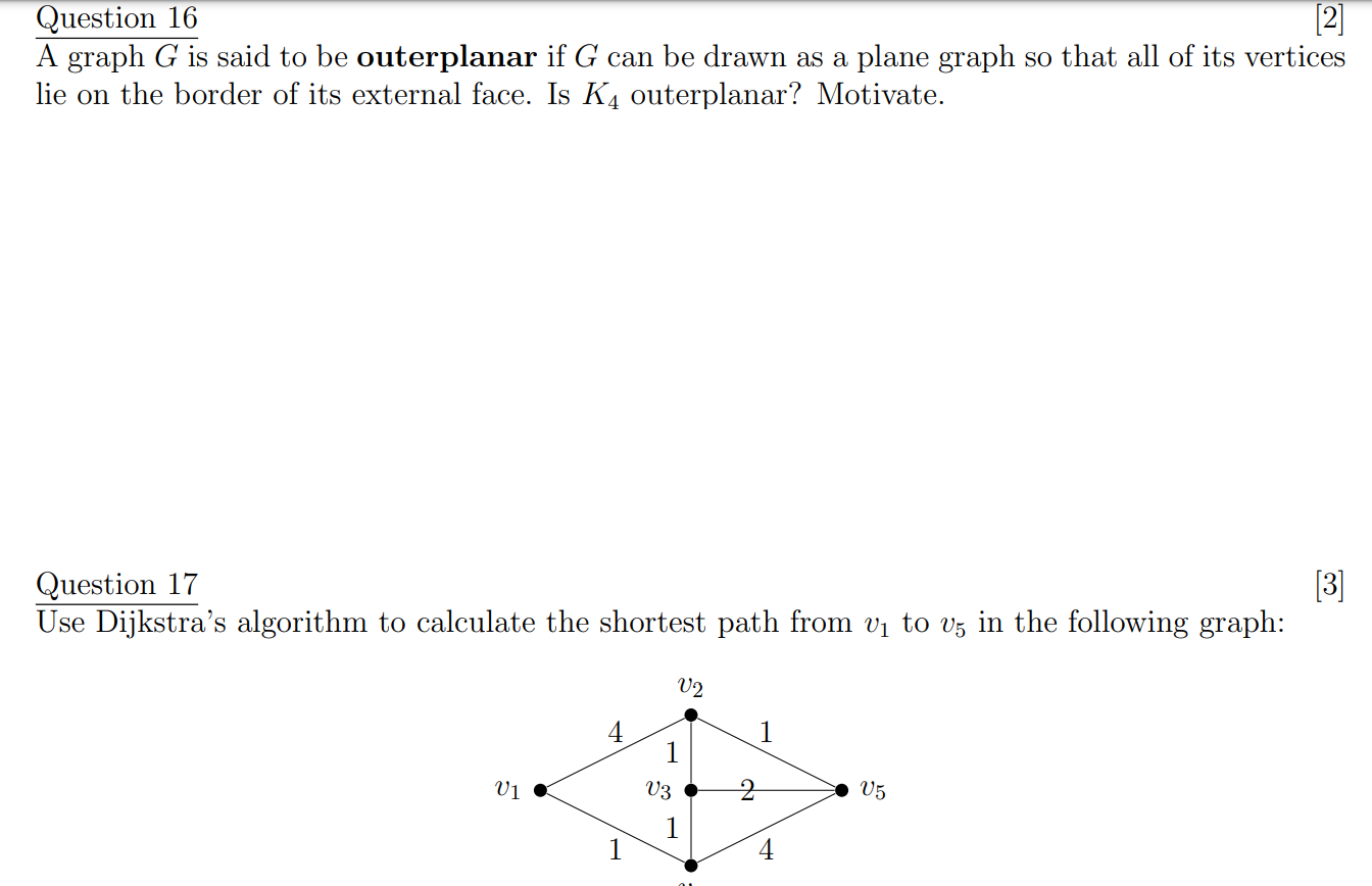 Solved [2] Question 16 A graph G is said to be outerplanar | Chegg.com