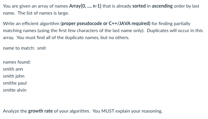 Solved You are given an array of names Array[O, ..., n-1] | Chegg.com
