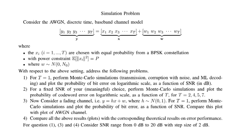 Solved Simulation ProblemConsider the AWGN, discrete time, | Chegg.com