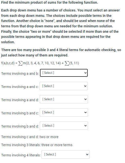 Solved Please fully minimize the product of sums for the | Chegg.com