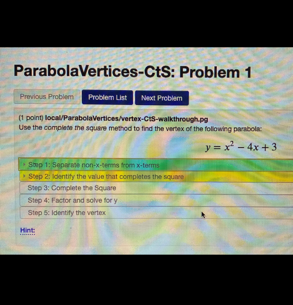 Solved ParabolaVertices-CtS: Problem 1 Previous Problem | Chegg.com