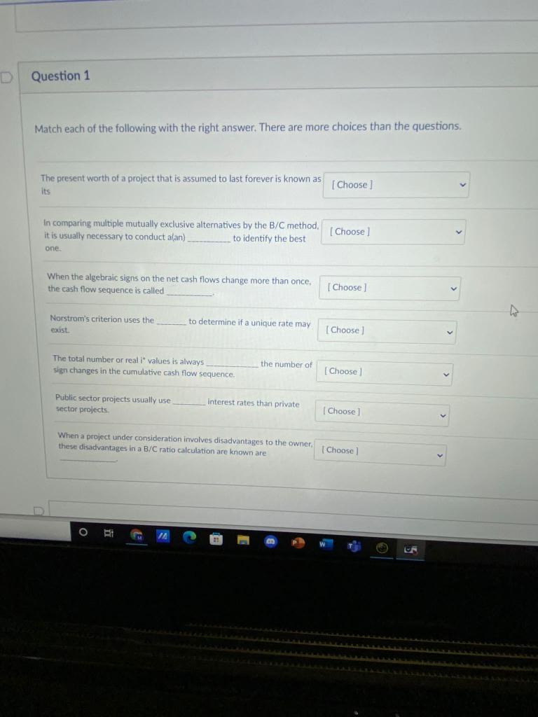 Solved D Question 1 Match each of the following with the | Chegg.com