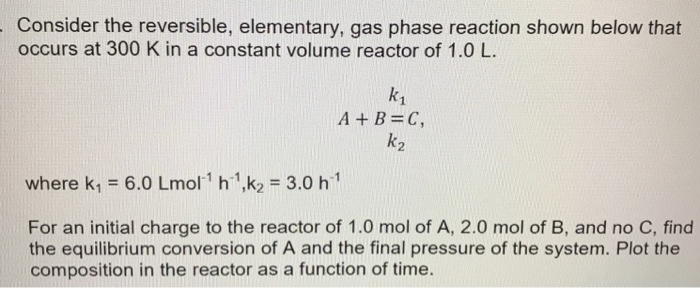 Solved Consider the reversible, elementary, gas phase | Chegg.com