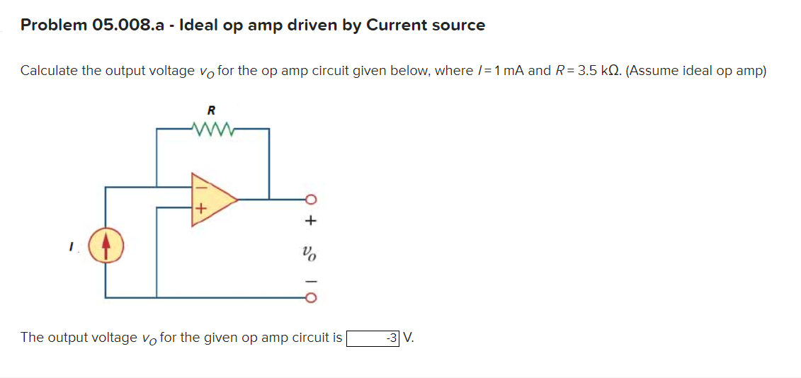 Solved Problem 05.008.a - Ideal op amp driven by Current | Chegg.com