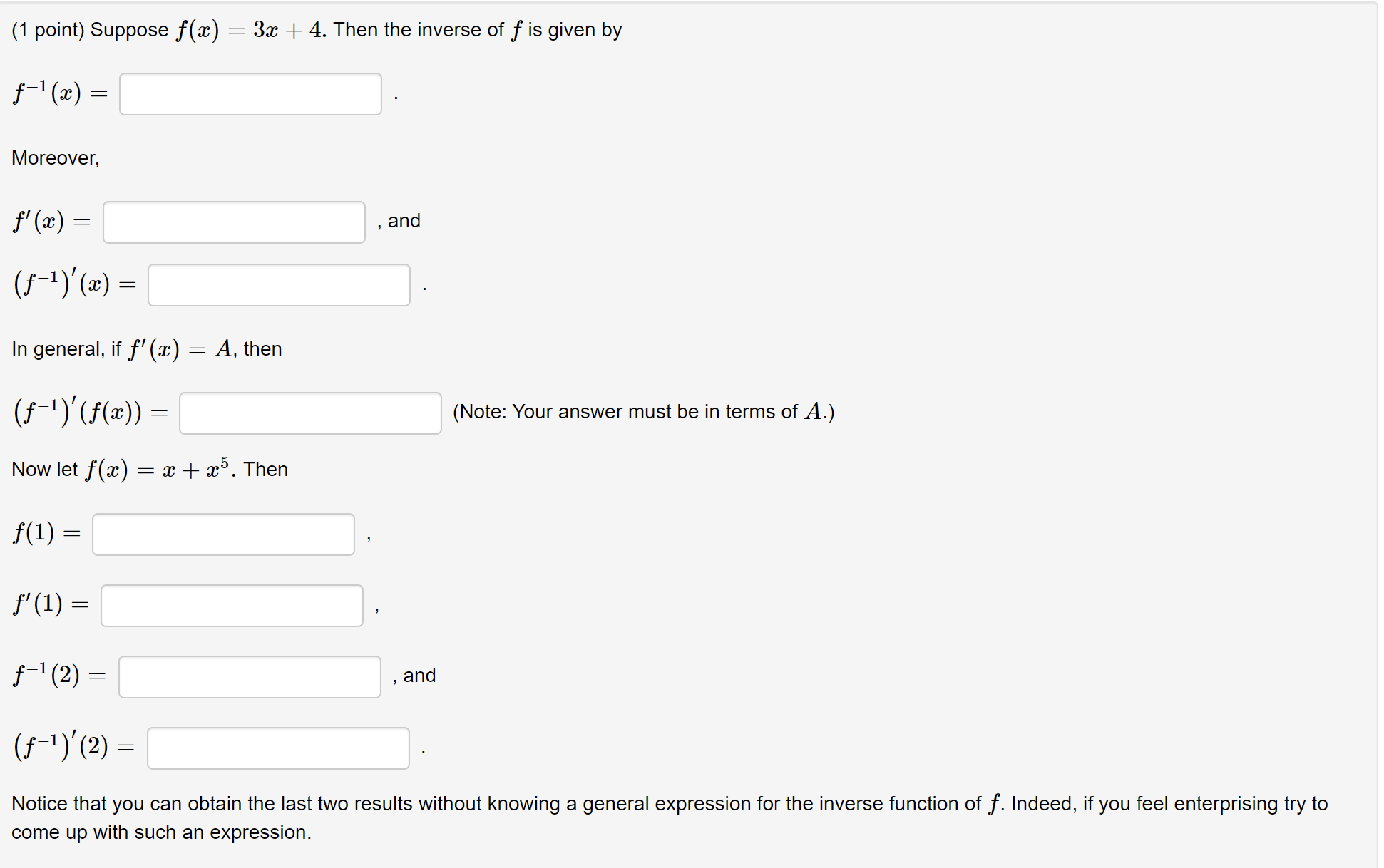 Solved (1 point) Suppose f(x)=3x+4. Then the inverse of f is | Chegg.com