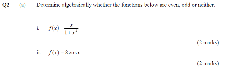 Solved Q2 (a) Determine algebraically whether the functions | Chegg.com