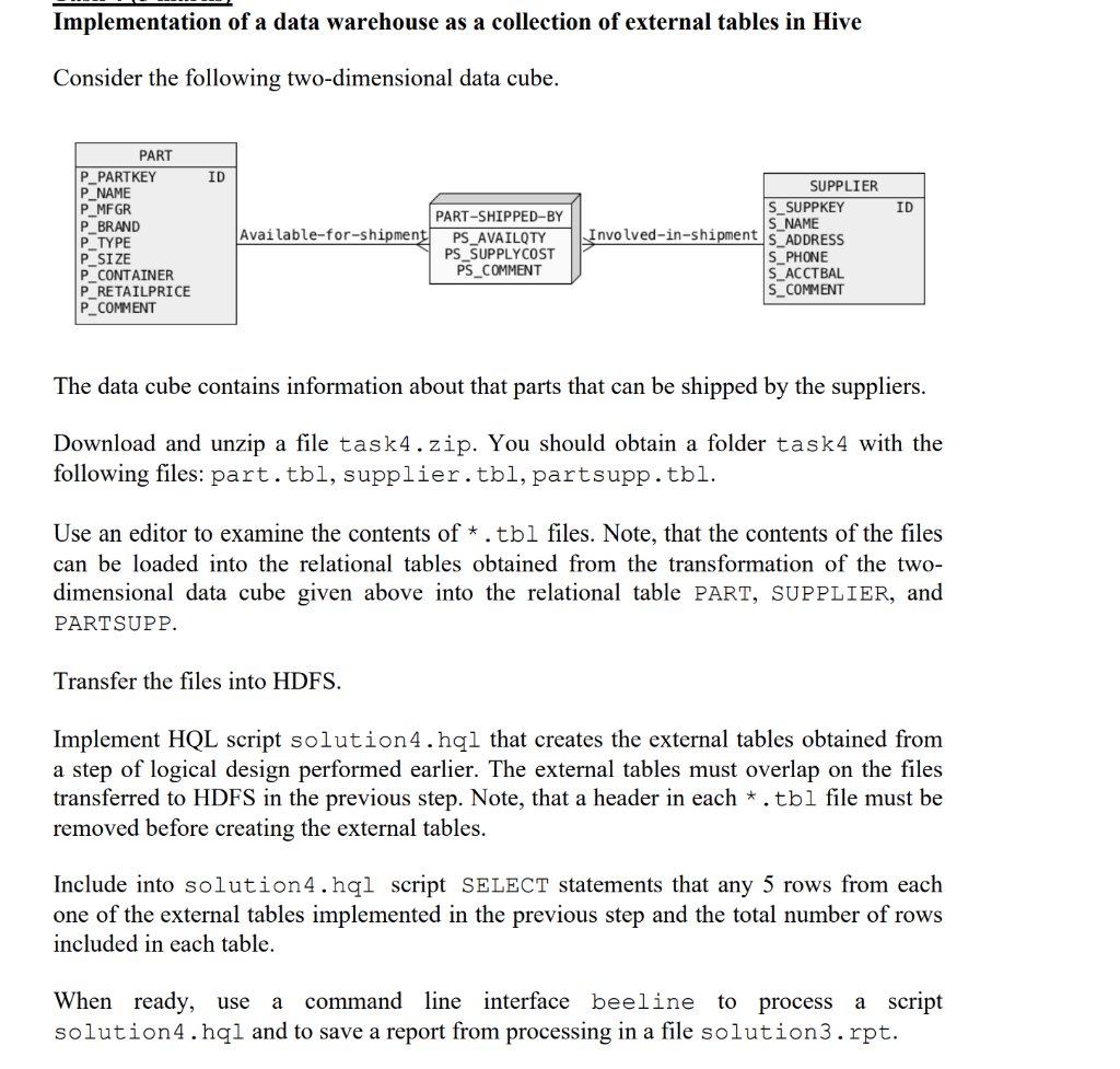 Solved Implementation of a data warehouse as a collection of | Chegg.com