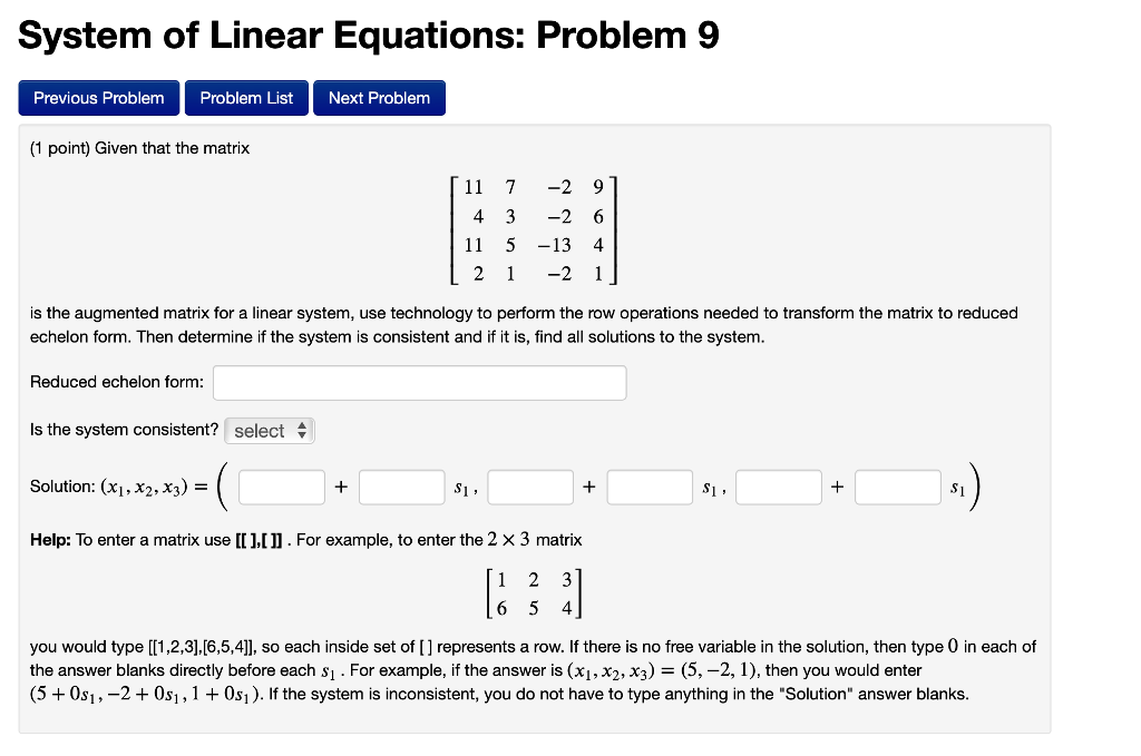 Solved System of Linear Equations: Problem 9 Previous | Chegg.com