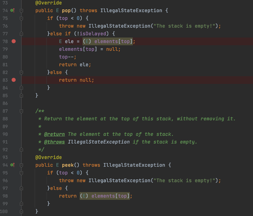Solved This is a stacked code in java, and there are some | Chegg.com