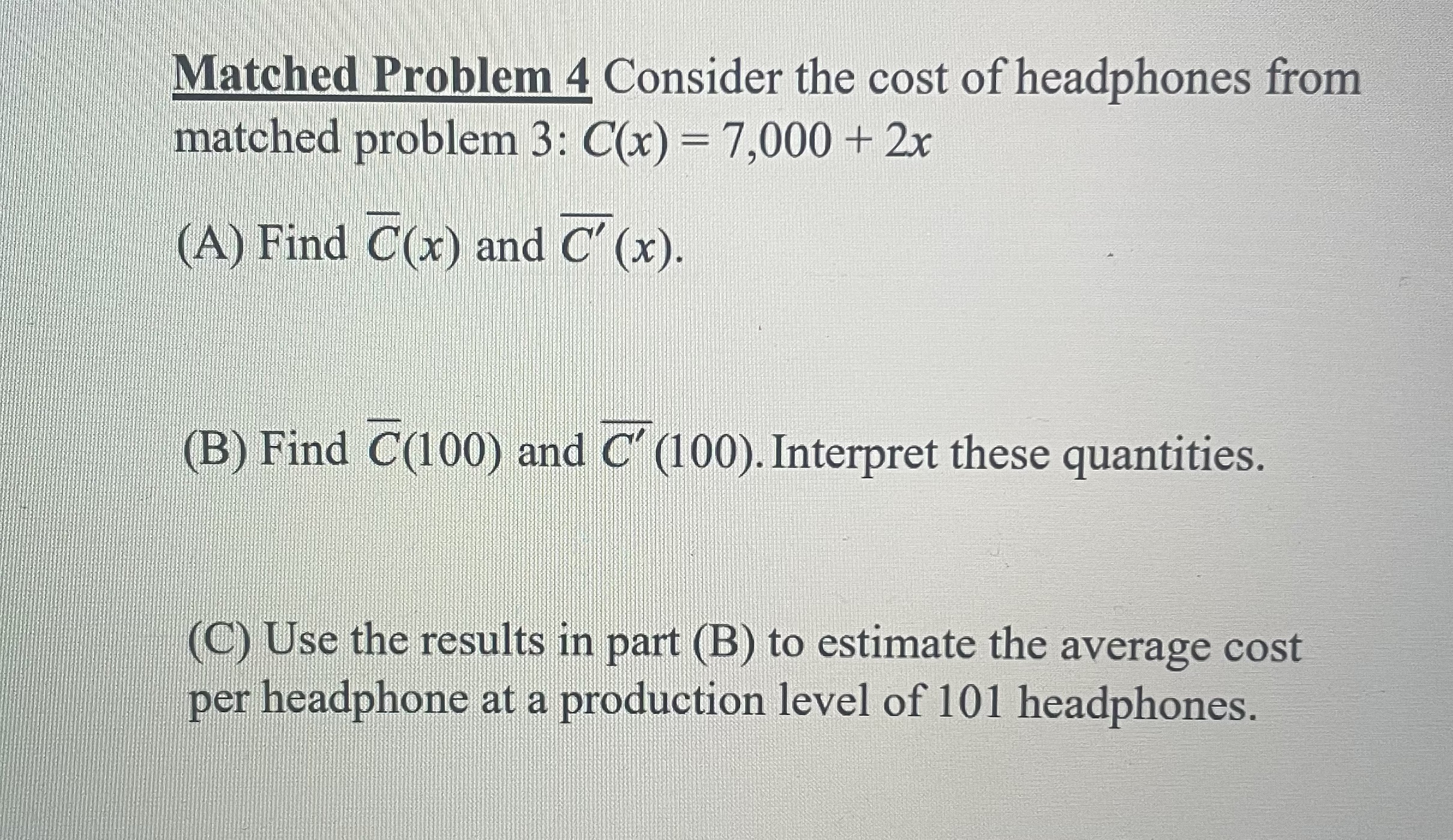 Solved Matched Problem 4 ﻿Consider the cost of headphones | Chegg.com