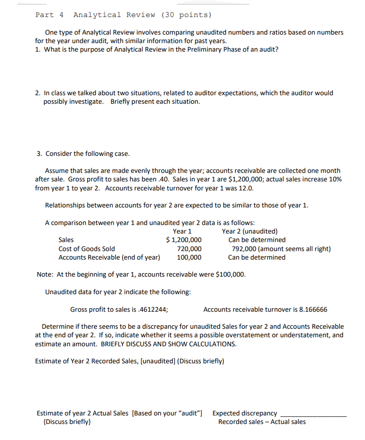Solved Part 4 Analytical Review (30 points) One type of | Chegg.com