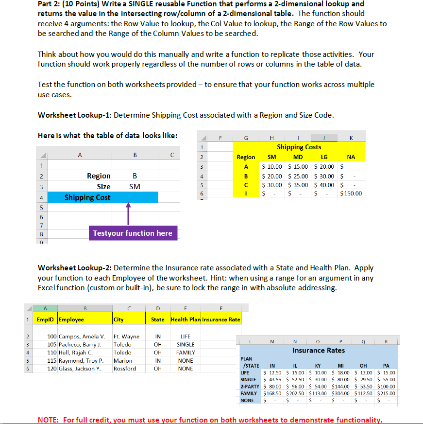 Part 2: (10 Points) Write a SINGLE reusable Function | Chegg.com