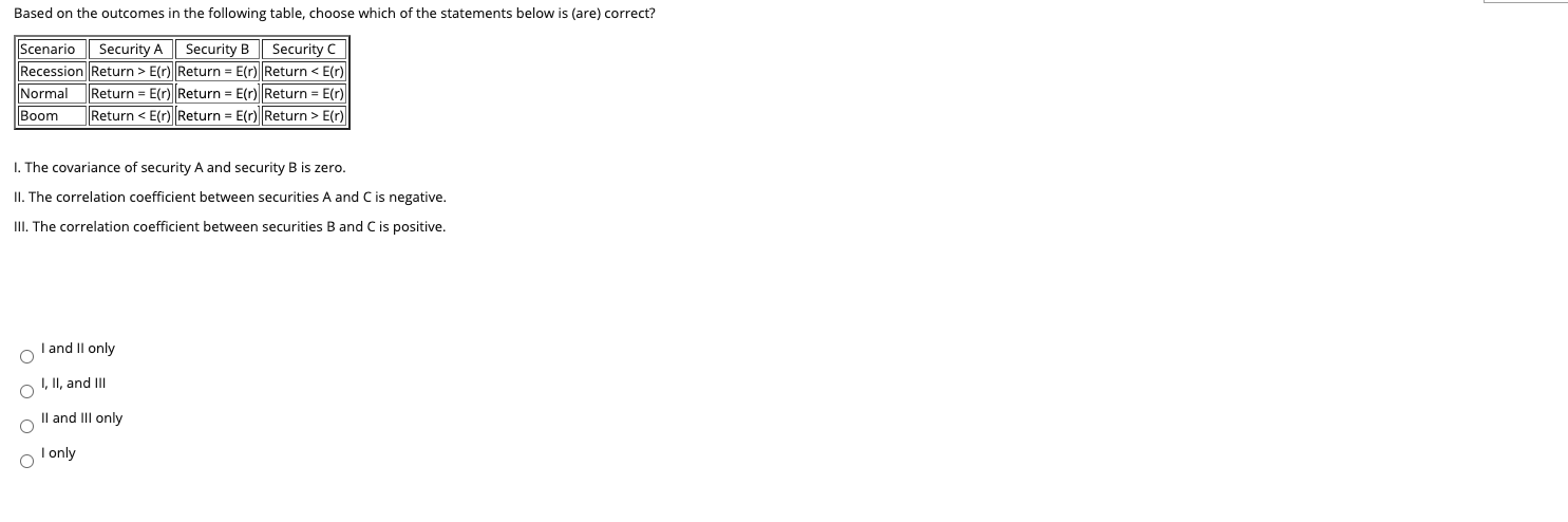 Solved Based on the outcomes in the following table, choose | Chegg.com