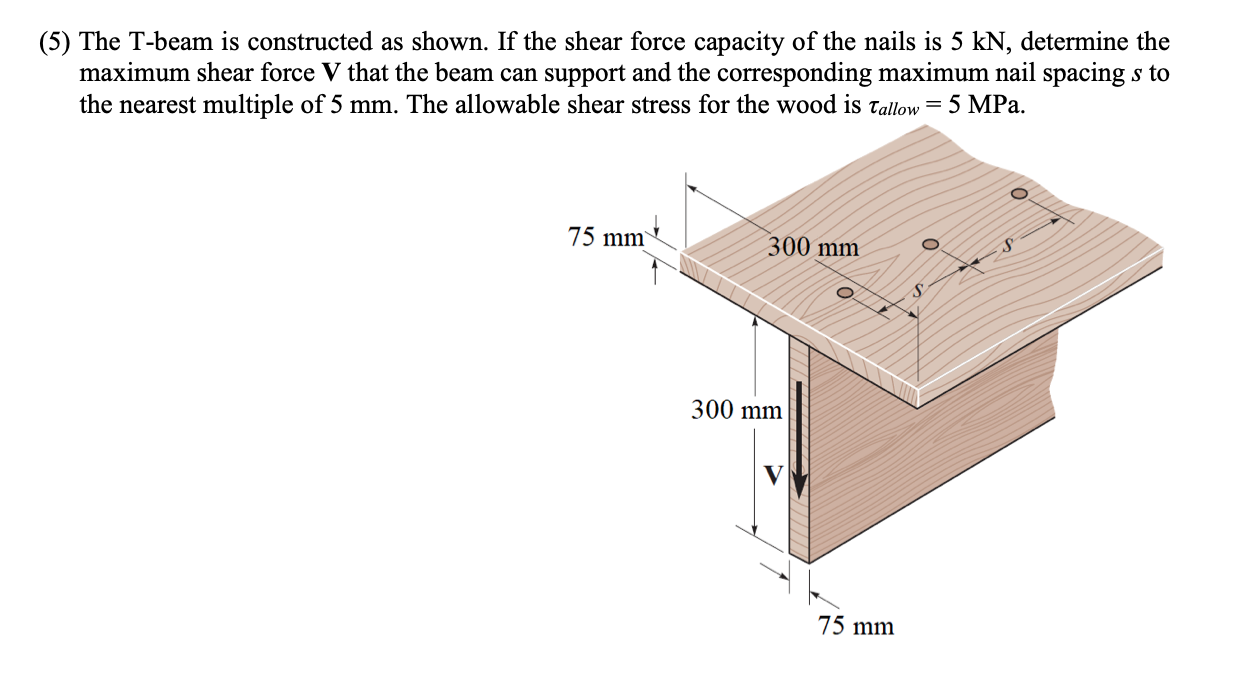 Solved (5) The T-beam is constructed as shown. If the shear | Chegg.com
