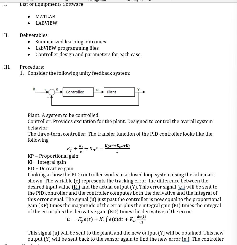1. List of Equipment Software . MATLAB LABVIEW II. | Chegg.com