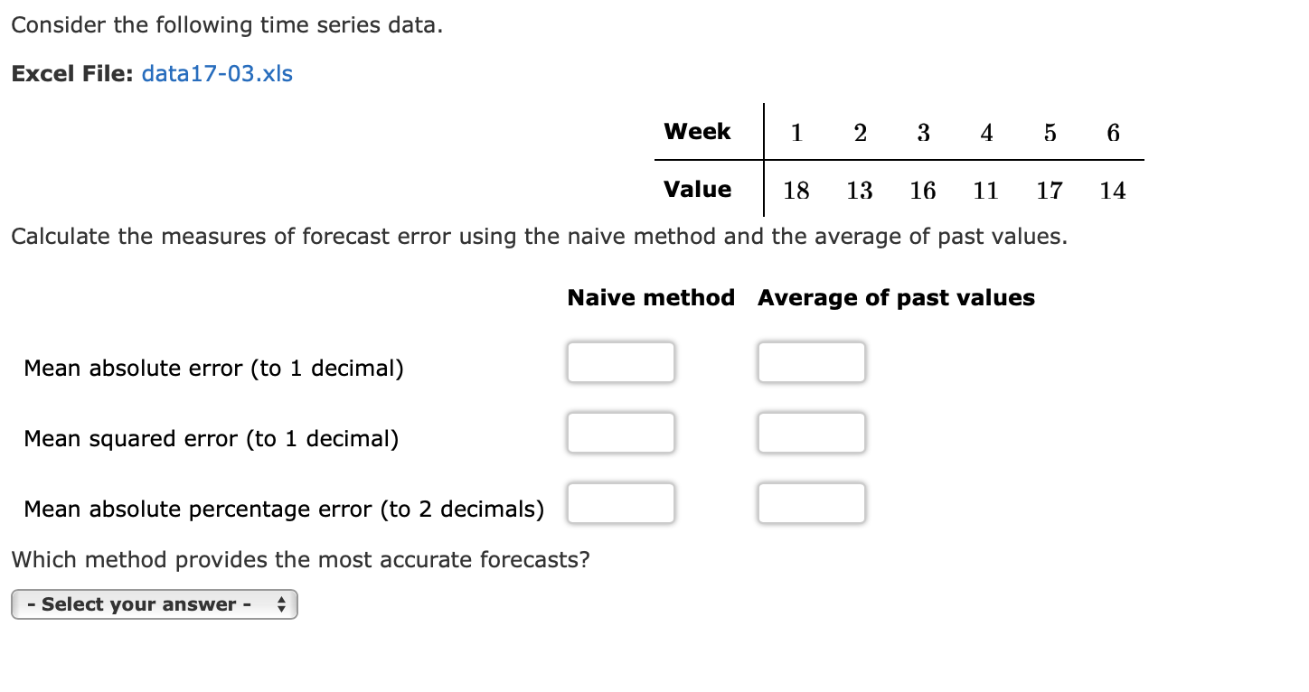 Solved Consider the following time series data. Excel File: | Chegg.com