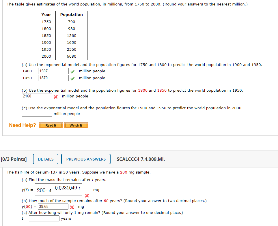 Solved The table gives estimates of the world population, in | Chegg.com