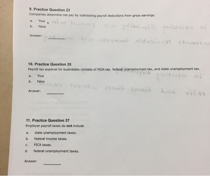 Solved 9. Practice Question 23 Companies determine net pay | Chegg.com