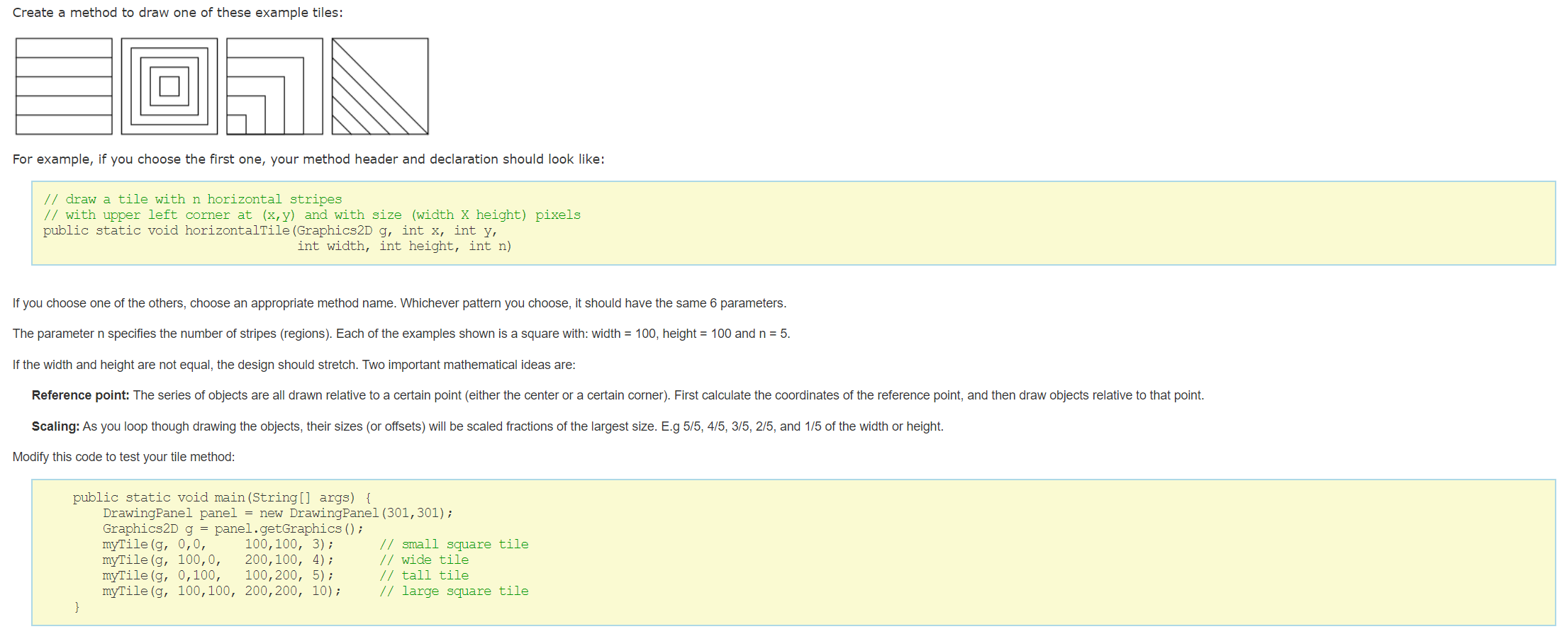 Create a method to draw one of these example tiles: | Chegg.com