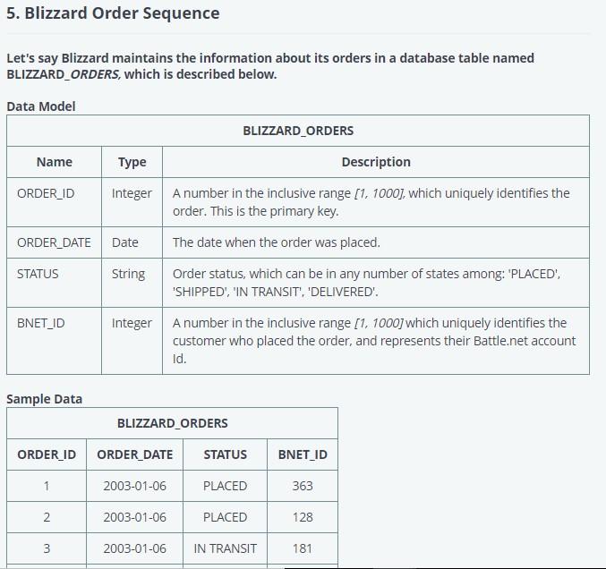 Solved 5. Blizzard Order Sequence Let's say Blizzard | Chegg.com