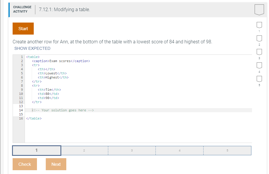 Solved CHALLENGE ACTIVITY 7.12.1: Modifying a table. Start 1 | Chegg.com