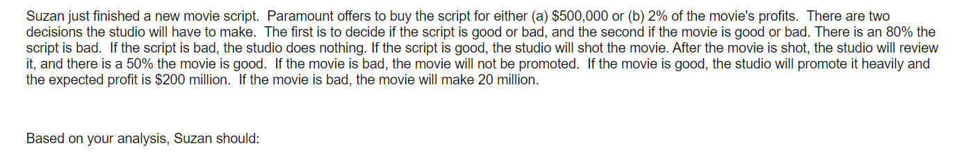 Solved Suzan just finished a new movie script. Paramount | Chegg.com