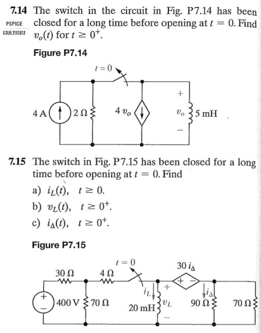 Solved 7.14 The switch in the circuit in Fig. P7.14 has been | Chegg.com Solved 7.14 The switch in the circuit in Fig. P7.14 has been | Chegg.com
