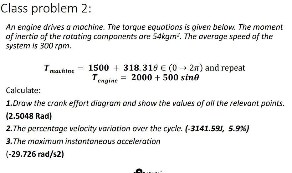 Solved An engine drives a machine. The torque equations is | Chegg.com
