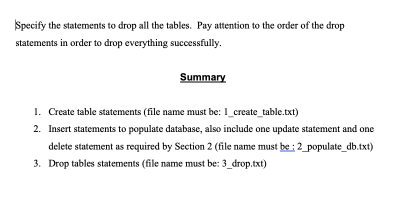 Solved Section 1 Using SQL, create tables according to the | Chegg.com